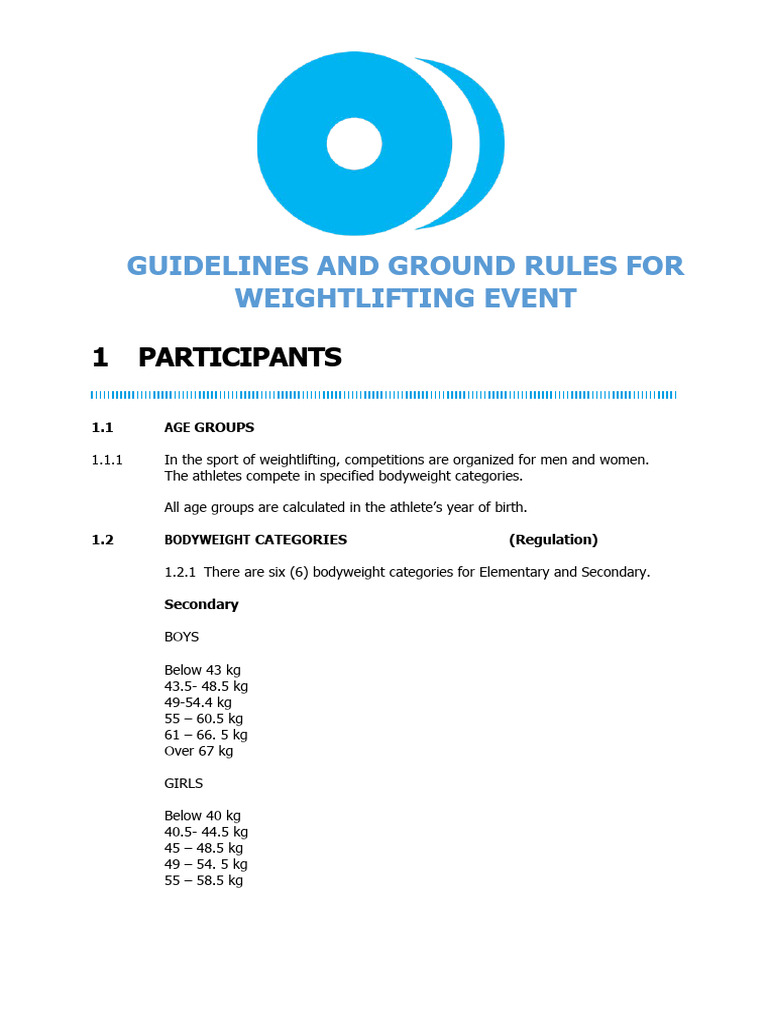 GUIDELINES AND GROUND RULES FOR WEIGHTLIFTING EVENT | PDF | Weight Training