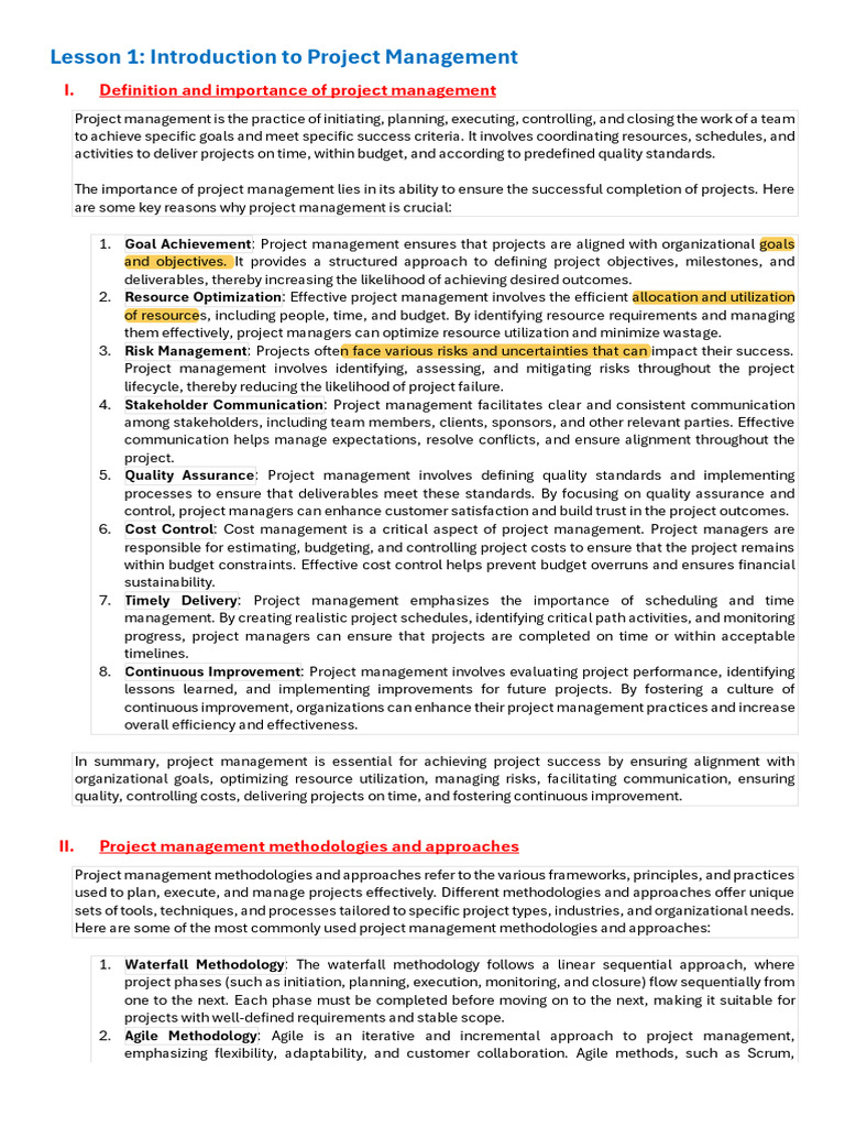 PMCourseLessonNo 1 | PDF | Project Management | Software Development Process