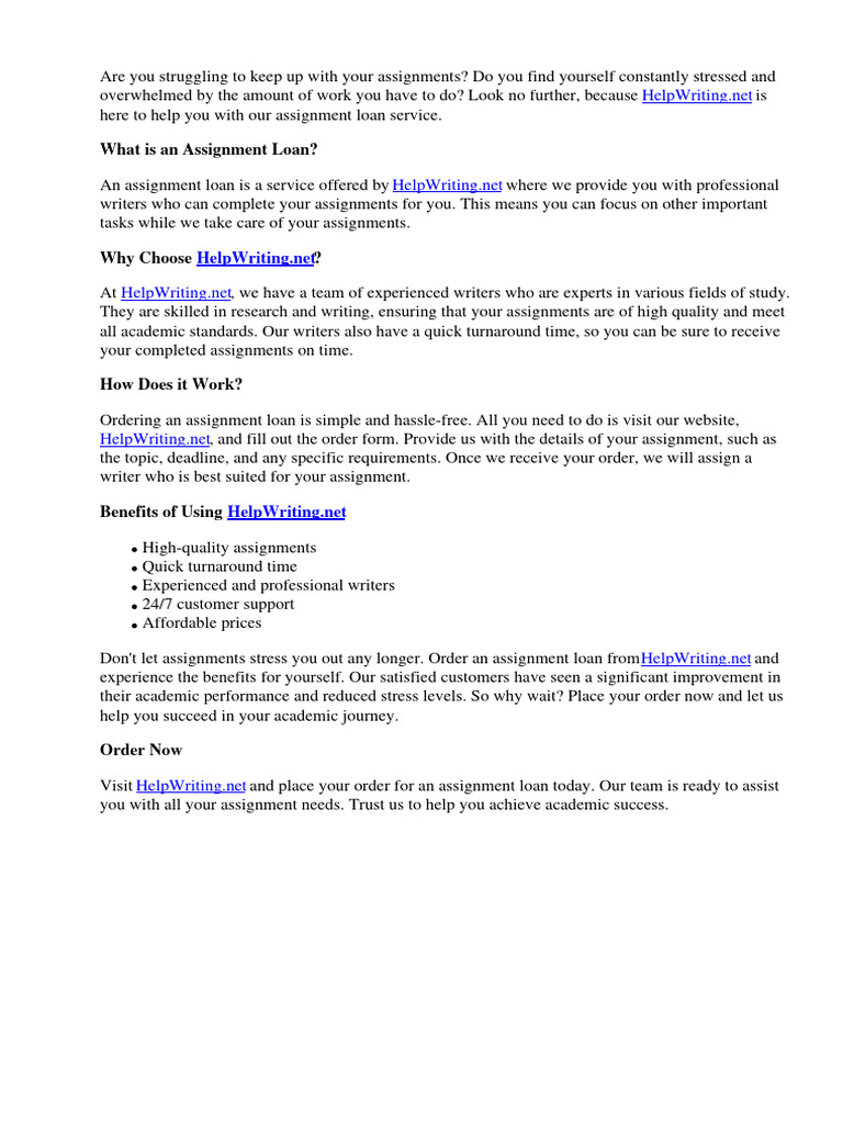 Assignment Loan - Get Your Assignments Done With | PDF | Interest ...