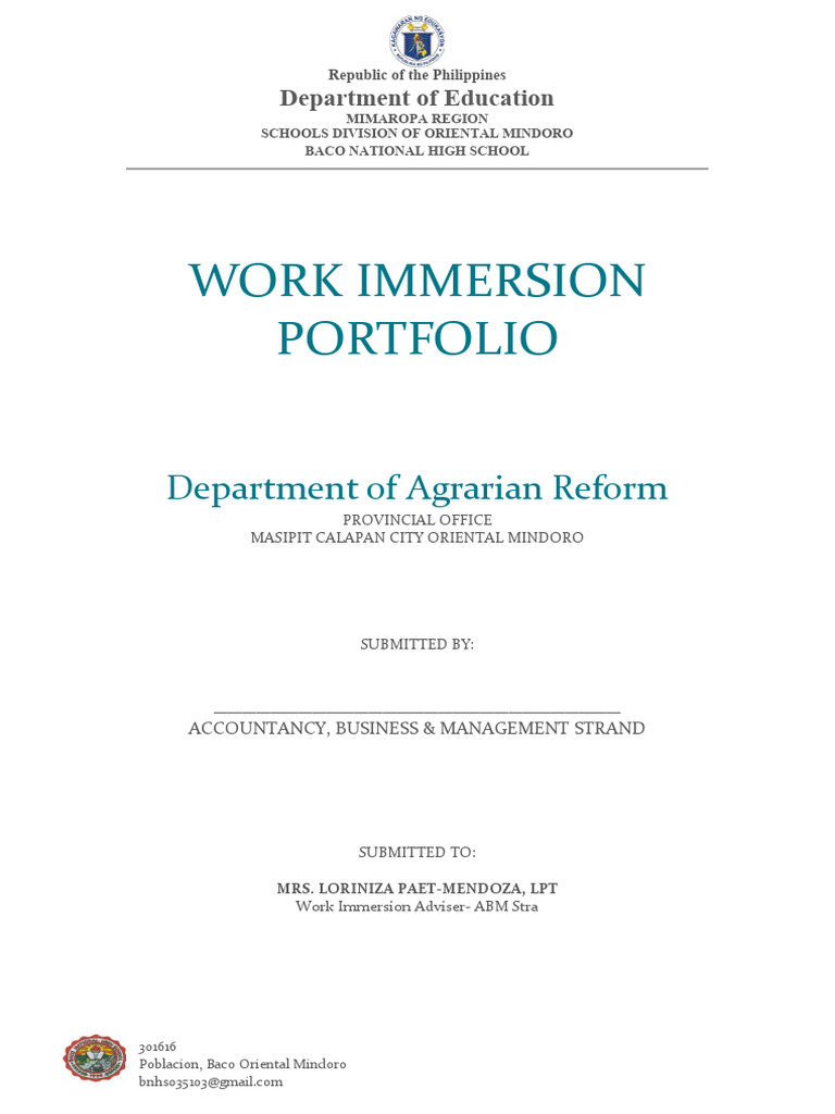 ABM Work Immersion Portfolio Guide | PDF