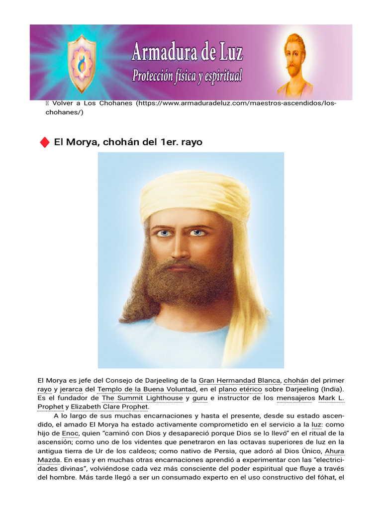El Morya, Chohán Del 1er. Rayo - Armadura de Luz | PDF | Abrahán | Anne ...