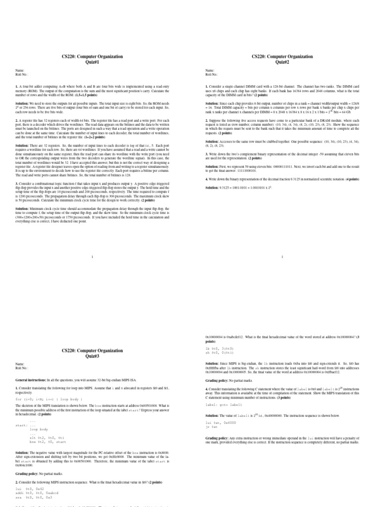 Quizzes Merged | Download Free PDF | Central Processing Unit | Arithmetic