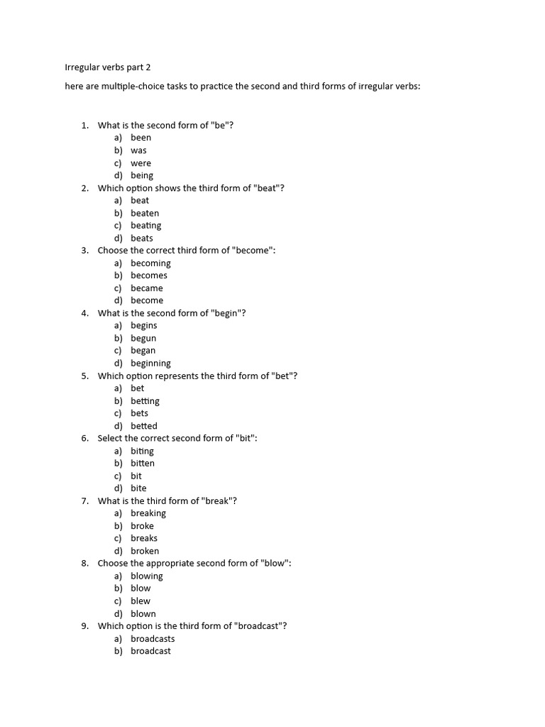 Irregular verbs part 2 | PDF