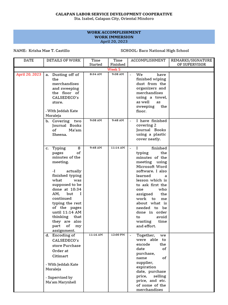 work accomplishment week 5 | PDF | Computing