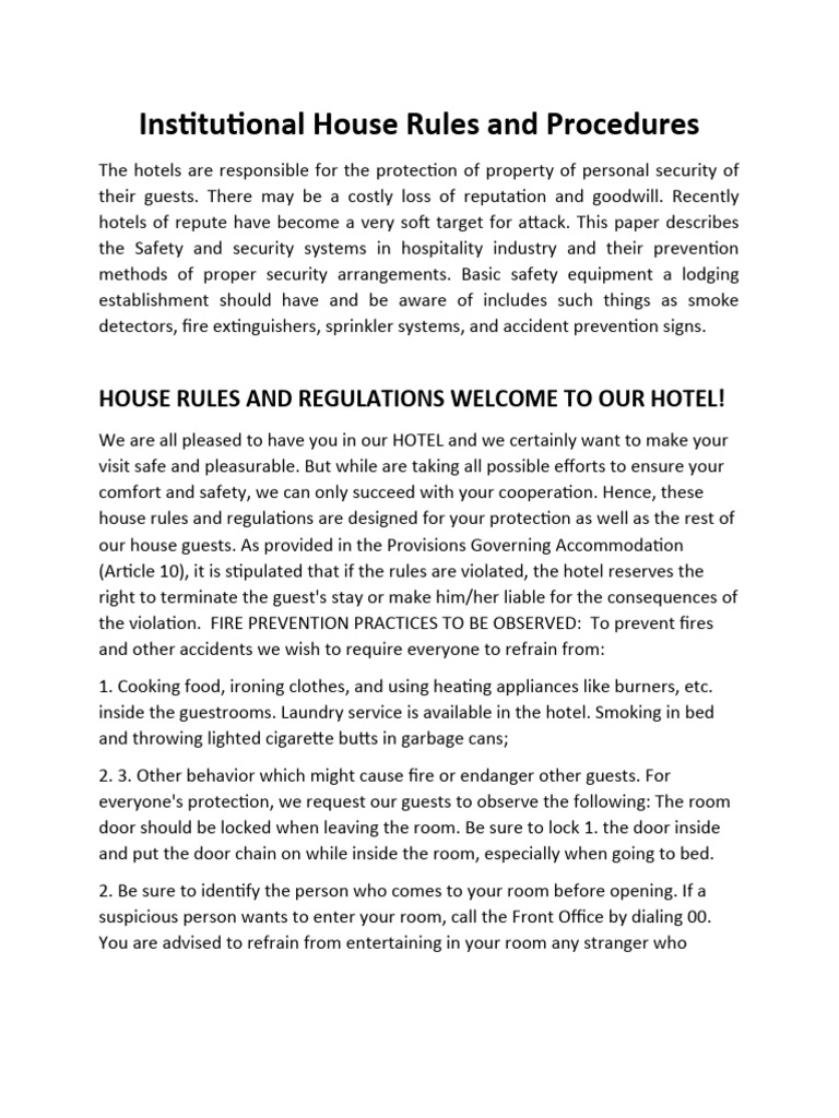 Institutional House Rules and Procedures | PDF | Safety