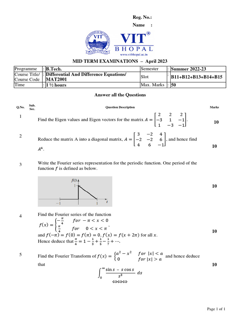 B11 B12 B13 B14 B15 MAT2001 DDE Summer 2022 23online Midterm | PDF ...