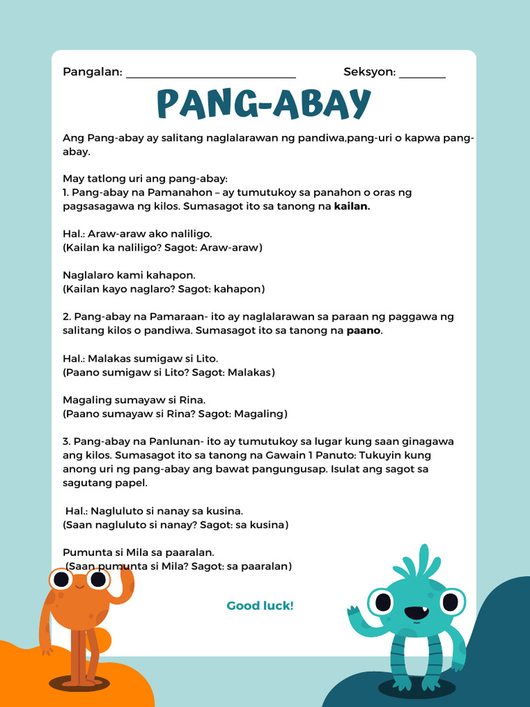 Filipino Worksheet | PDF