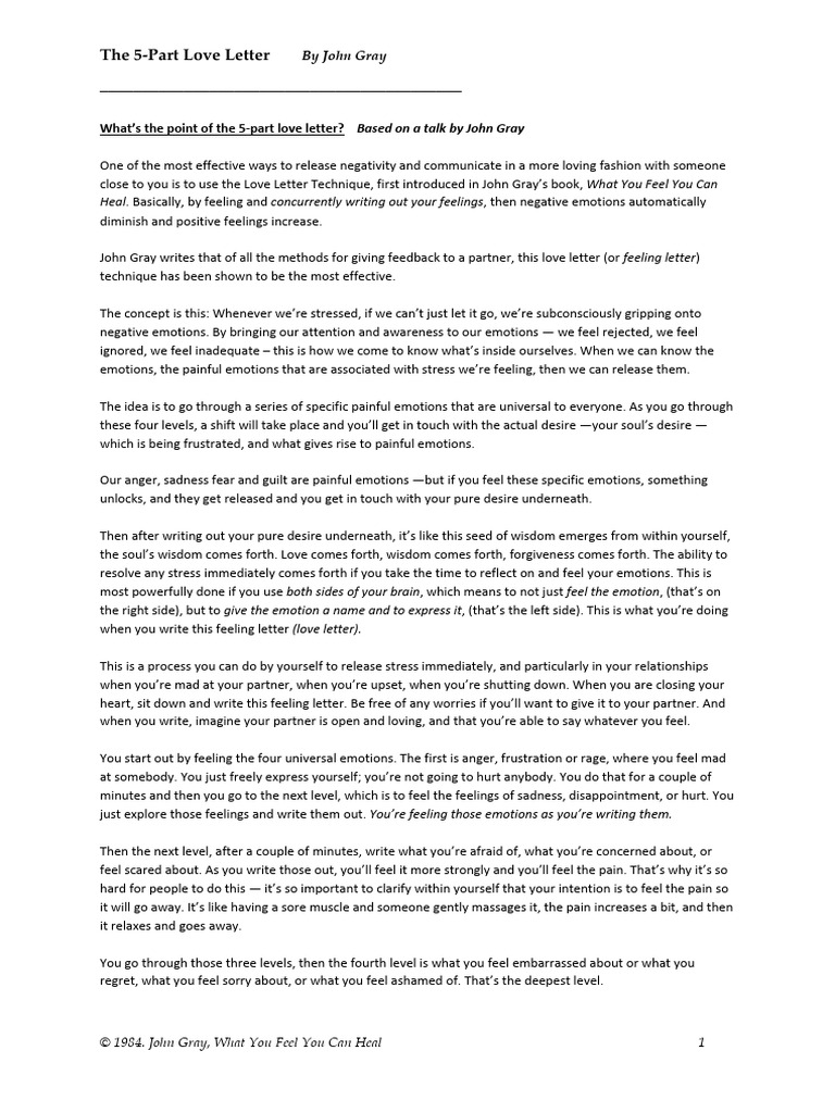 5 Part Love Letter John Gray 23dec20 | PDF | Feeling | Emotions