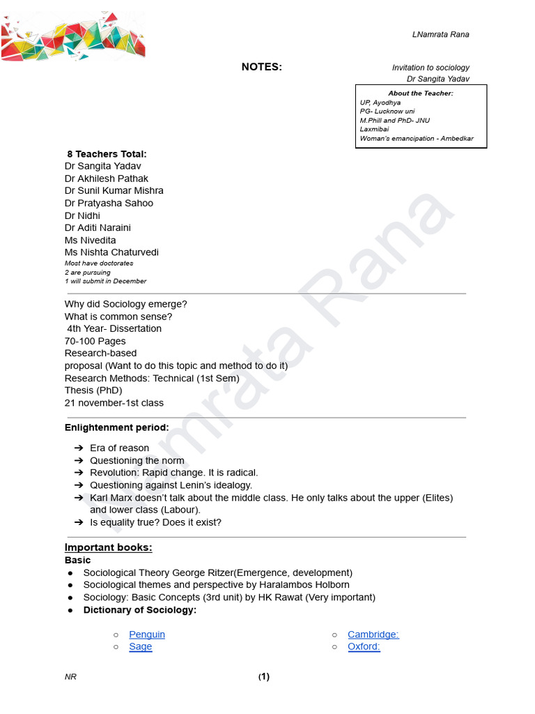 Invitation To Sociology Class Notes | PDF | Sociology | Positivism