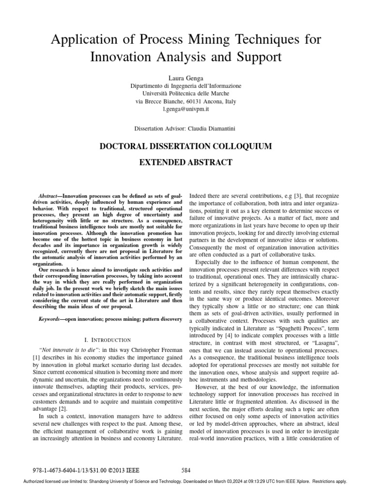 Application of Process Mining Techniques For Innovation Analysis and Support | PDF | Innovation ...