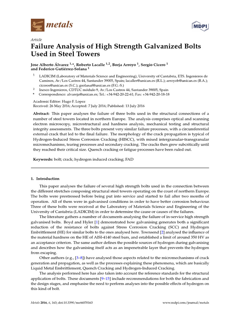 Failure Analysis of Galvanized Bolts | PDF | Fracture | Applied And ...