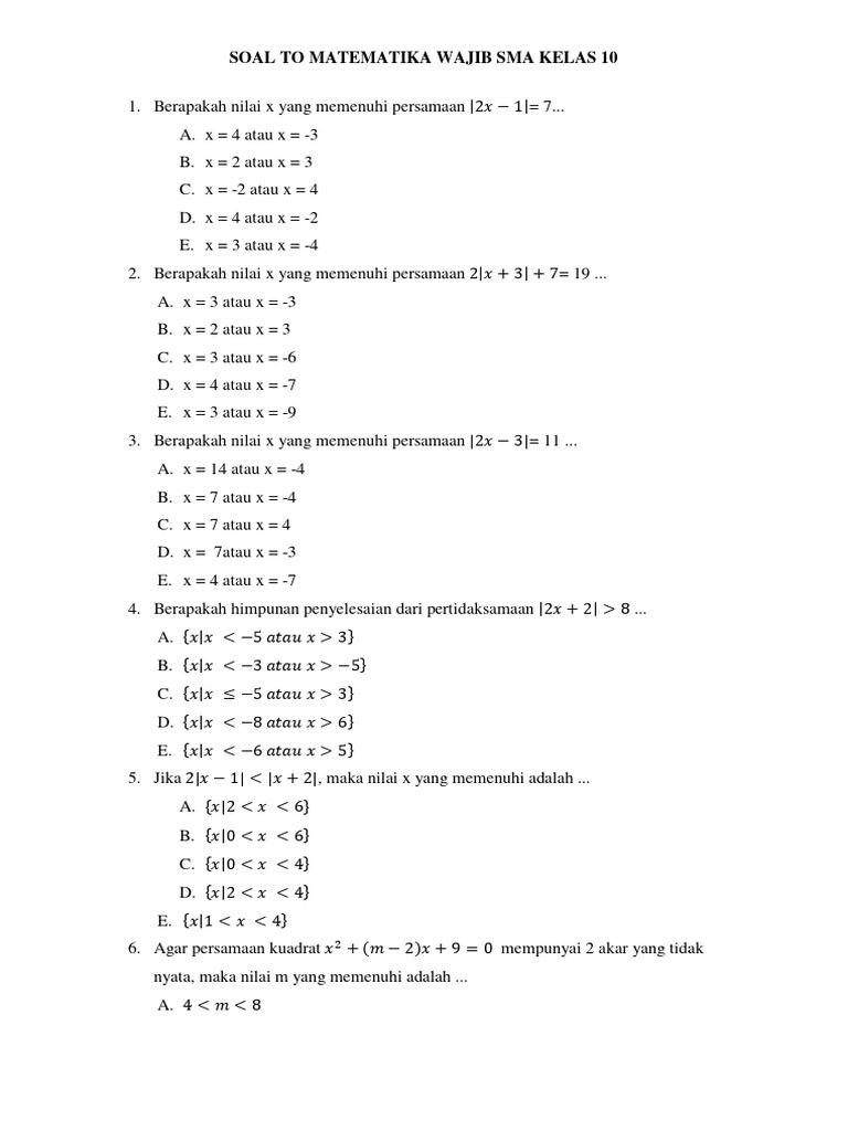 Soal To MTK Wajib X | PDF