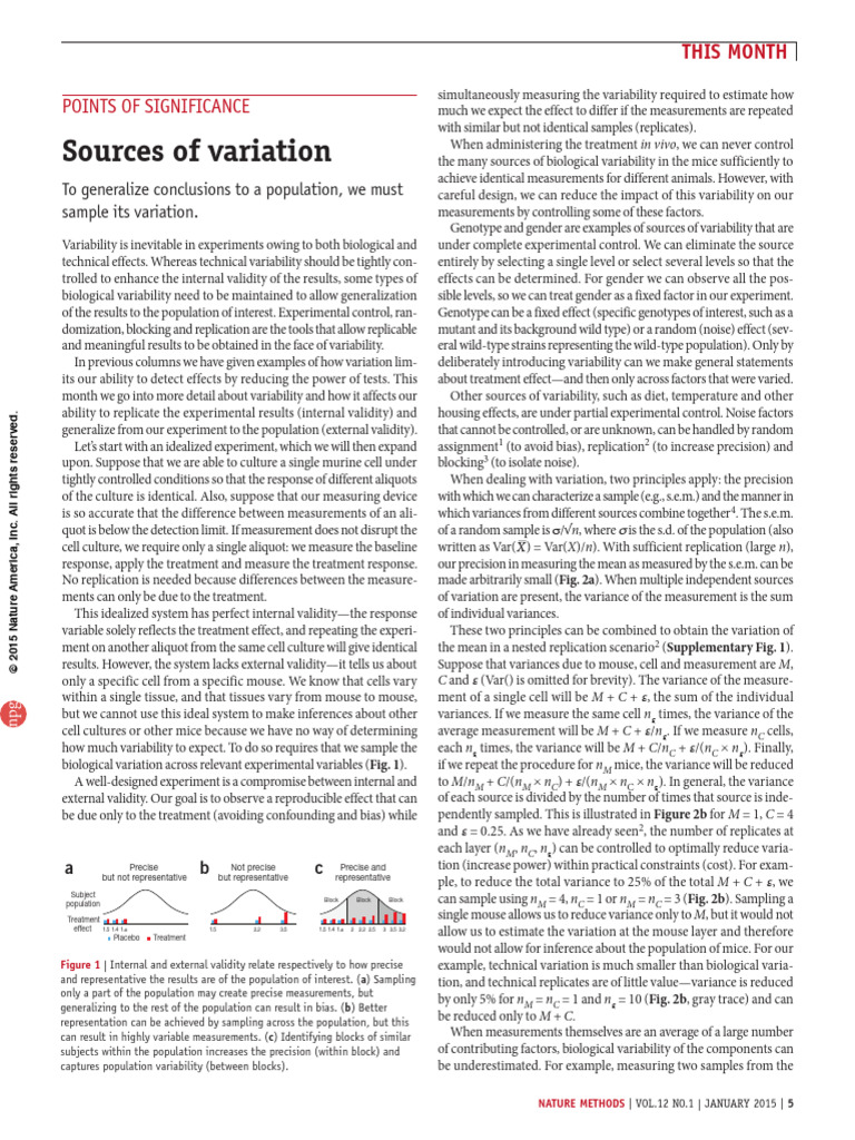Estadistica, Articulo, Sources of Variation. | PDF | Experiment | Variance