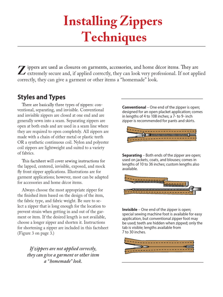Installing Zippers Technicques | PDF | Seam (Sewing) | Sewing Machine