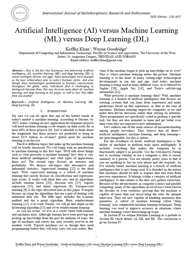 人工智能（ai）与机器学习（ml）与深度学习（dl） Pdf Machine Learning Artificial