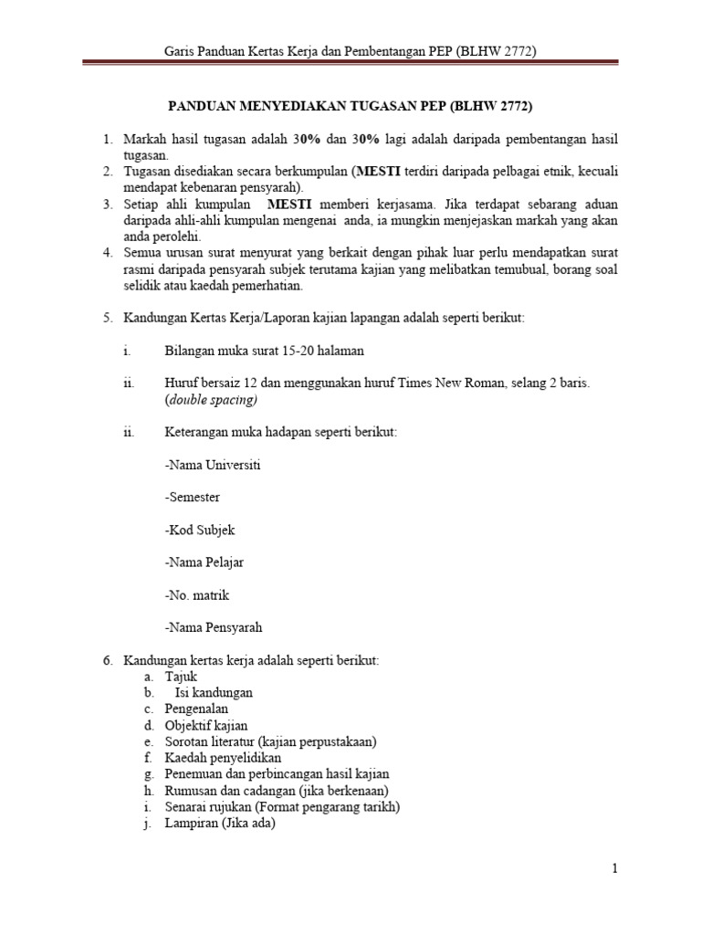 Format Penulisan Kertas Kerja Pep | PDF