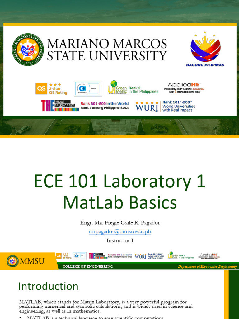 ECE 101 Laboratory 1 Basics | PDF | Matlab | Matrix (Mathematics)
