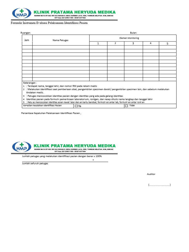 Instrumen Identifikasi Pasien | PDF