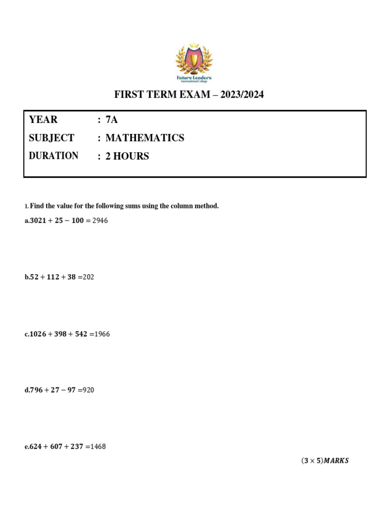 Maths - Year 7 | PDF | Mathematical Notation | Elementary Mathematics