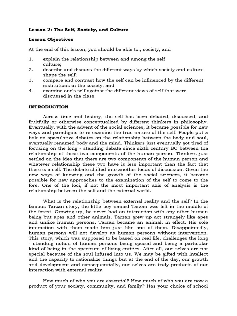 CHAPTER 2 -Self, Society & Culture | PDF | Family | Self