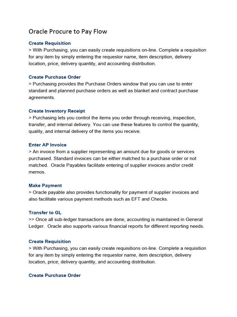 Oracle Procure To Pay Flow | PDF | Accounts Payable | Receipt