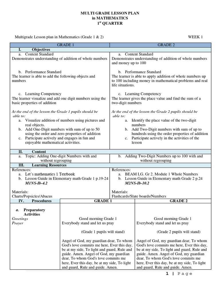FINAL Multigrade Lesson Plan in Mathematics | PDF | Cognition | Behavior Modification