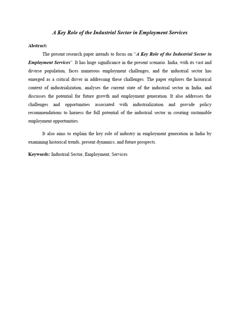 A Key Role of The Industrial Sector in Employment Services | PDF ...