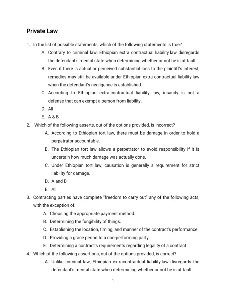 Ethiopian Law Exit Exam Questions 2023 | PDF