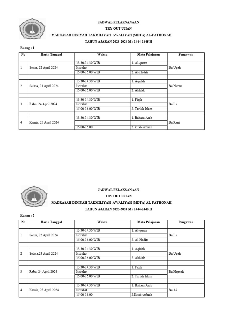 Jadwal Ujian 2024 | PDF