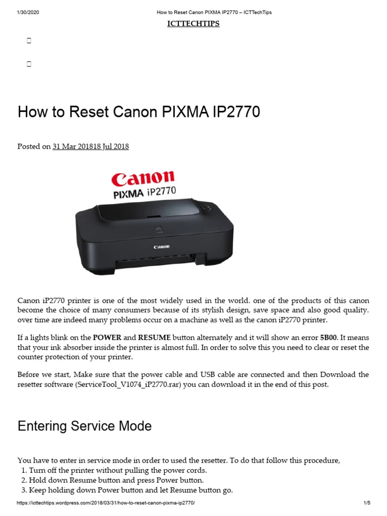 Resetting Canon PIXMA IP2770 Guide | PDF | Printer (Computing) | Computer Engineering