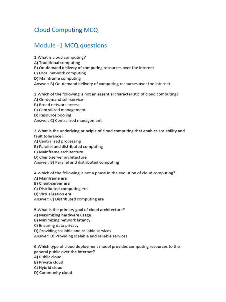 Cloud Computing MCQ | PDF | Cloud Computing | Software As A Service