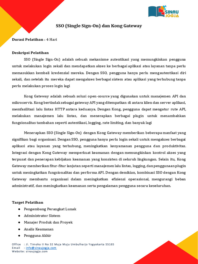 Pelatihan SSO dan Kong Gateway | PDF