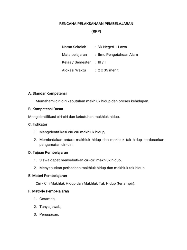 RPP Ipa Kelas 3 (Kelas Rendah) | PDF
