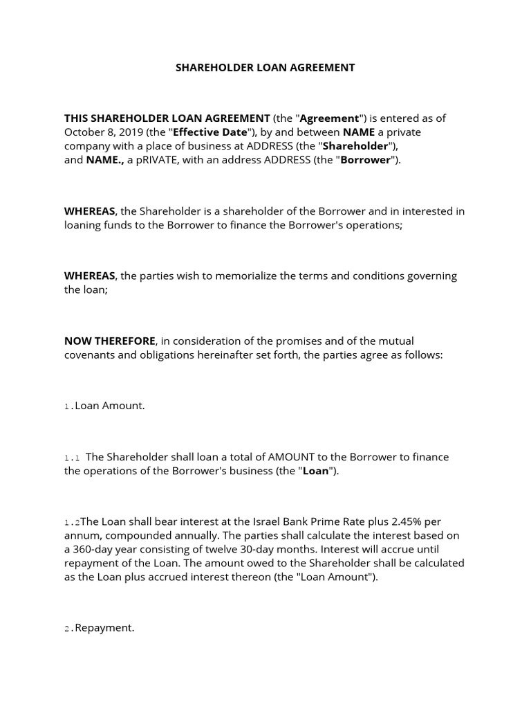 Shareholder Loan Agreement Template | PDF | Loans | Interest