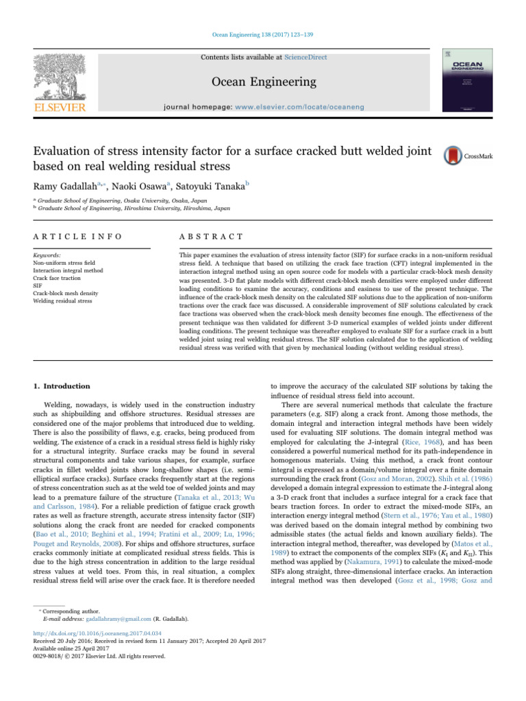 Evaluation of Stress Intensity Factor For A Surface Cracked Butt Welded ...