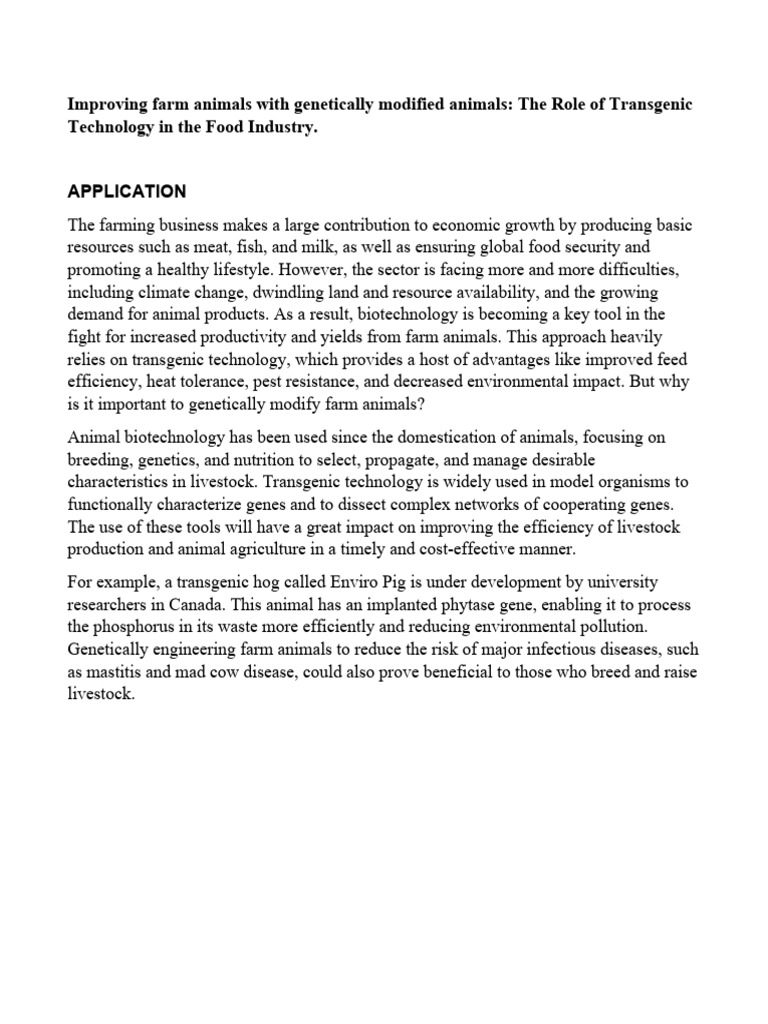 Transgenic Technology in Farm Animals | PDF | Genetically Modified ...