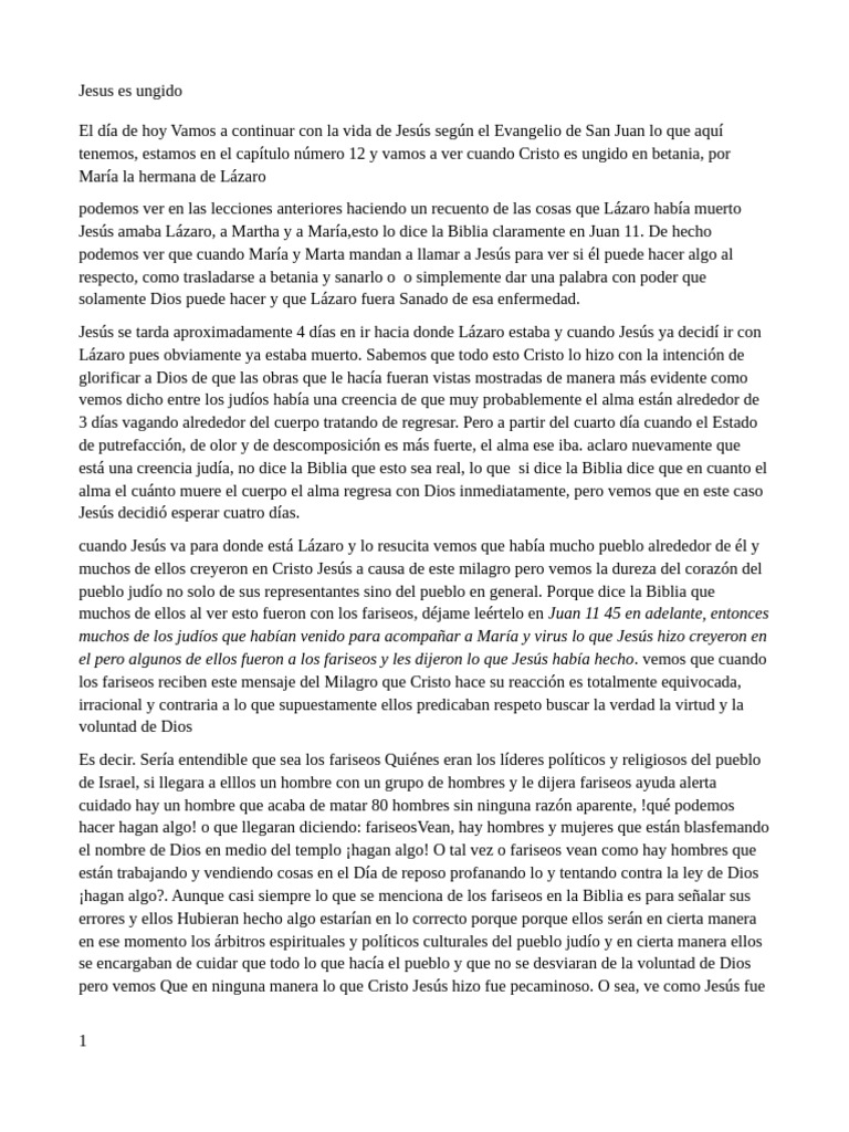 Jesús es ungido y resucita a Lázaro | PDF | Jesús | María, madre de Jesús