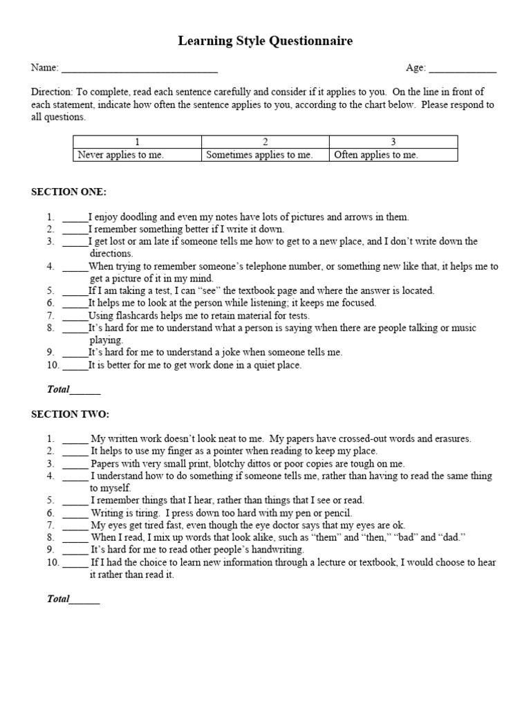 Learning Style Questionnaire | PDF | Learning Styles | Learning