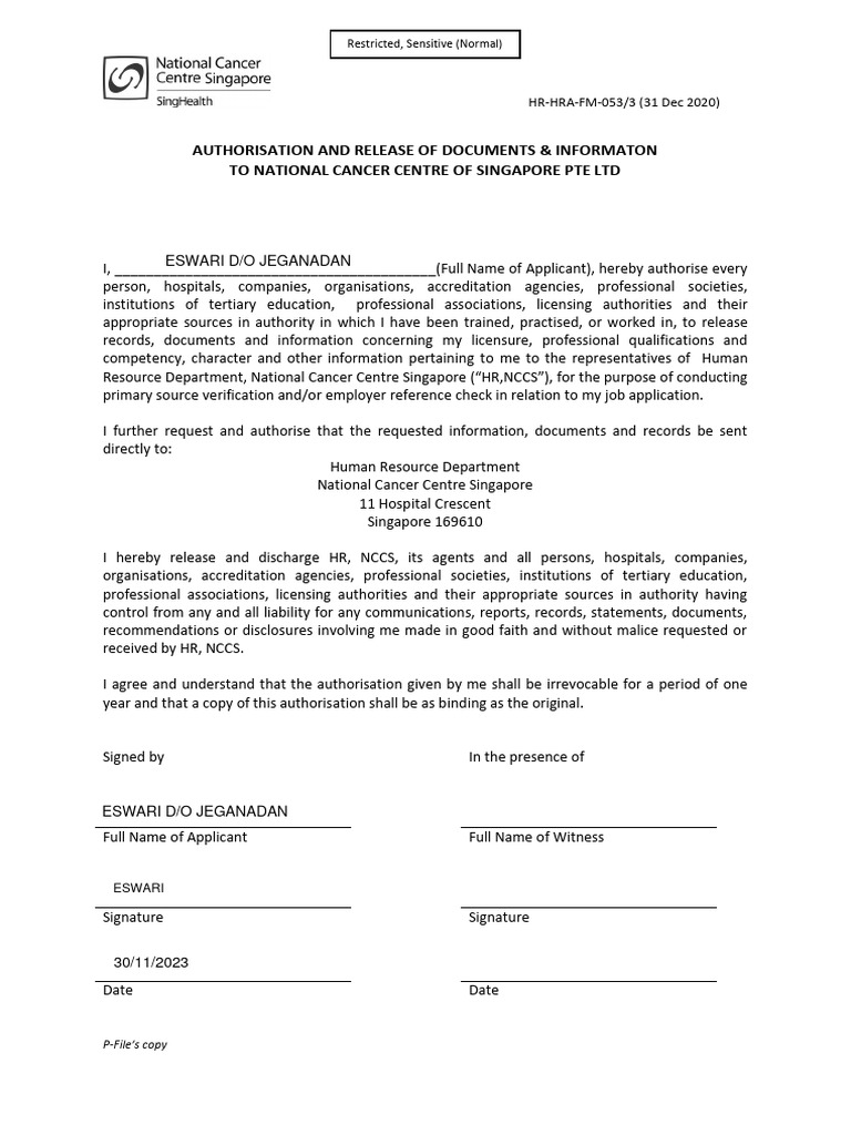 Authorization for Document Release to NCCS | PDF | Justice | Crime & Violence