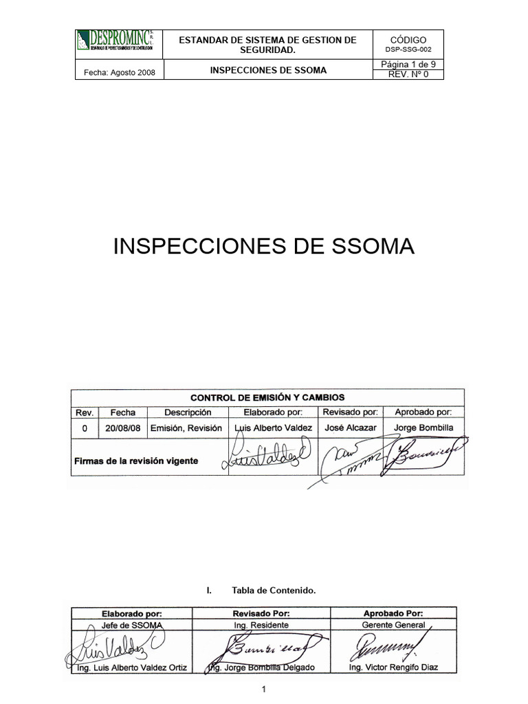 Inspecciones de Seguridad SSOMA | PDF