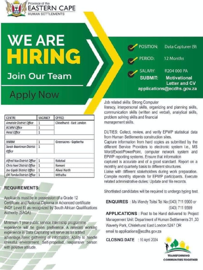 Eastern Cape Data Capturer Jobs | PDF | Computing