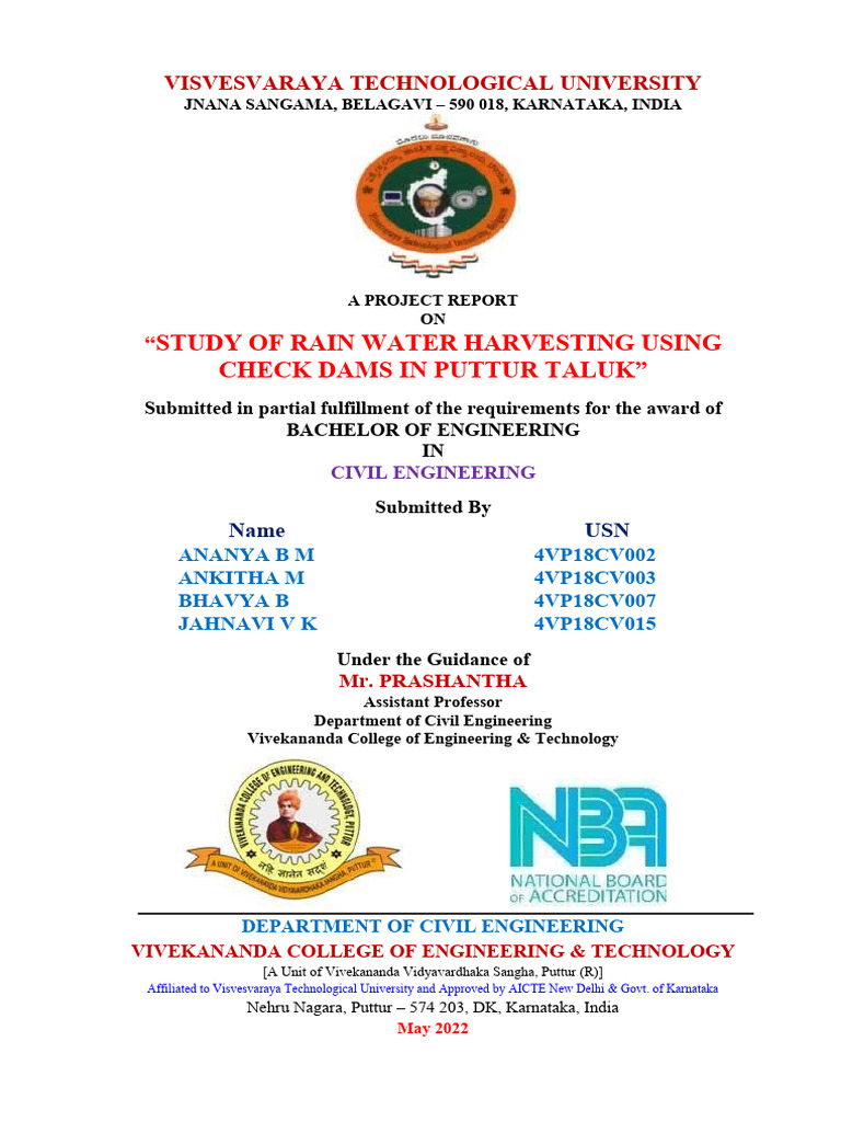 Study of Rain Water Harvesting Using Check Dams in Puttur Taluk | PDF ...