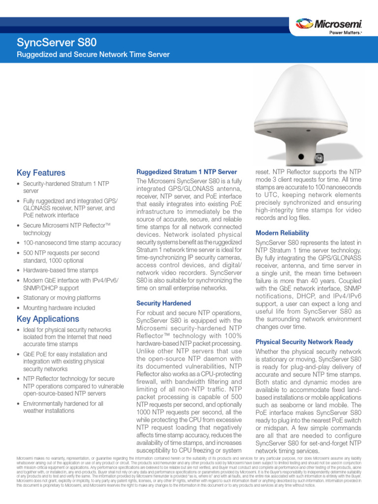 Microsemi SyncServer S80 Datasheet | PDF | Computer Network ...