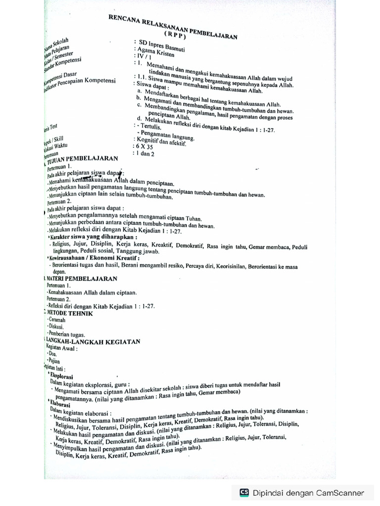 RPP PAK KELAS 4 Semester 1 Dan 2 | PDF