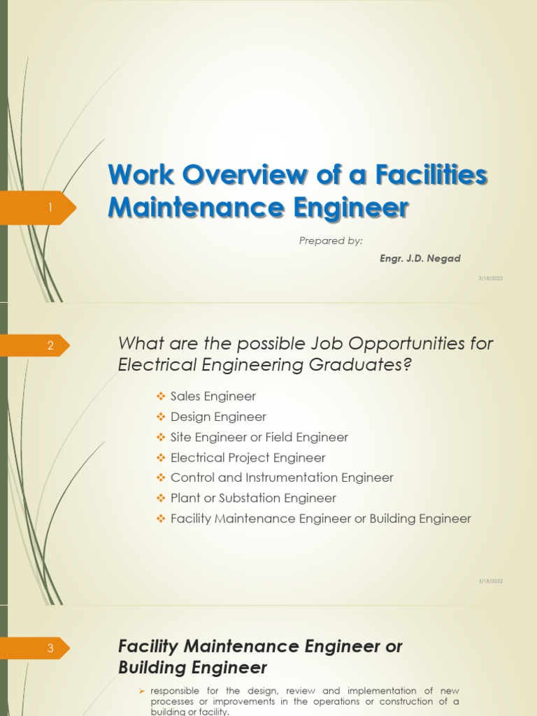 Work Overview of A Facility Maintenance Engineer | PDF | Engineer ...