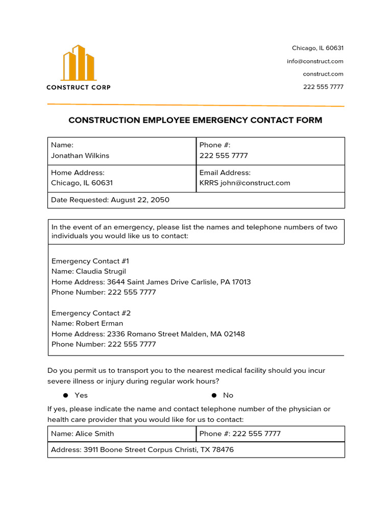 Construction Employee Emergency Contacts | PDF