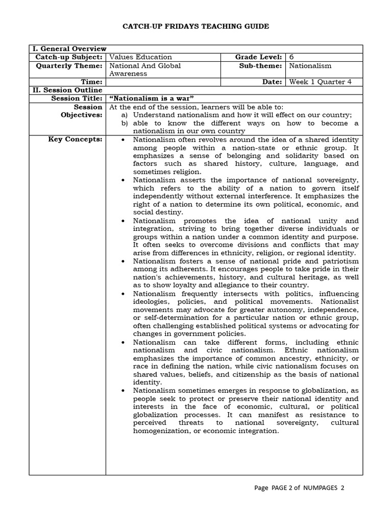 Grade 6 Values Ed | Download Free PDF | Nationalism | Nation