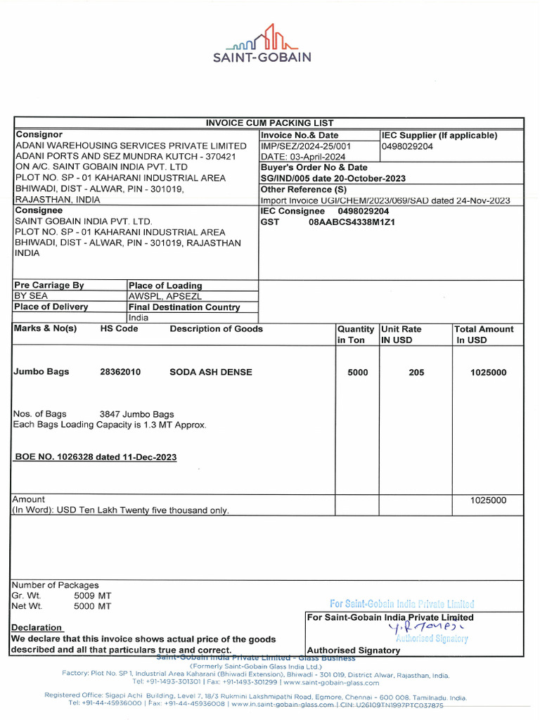 2nd Invoice @5000 MT DTA | PDF