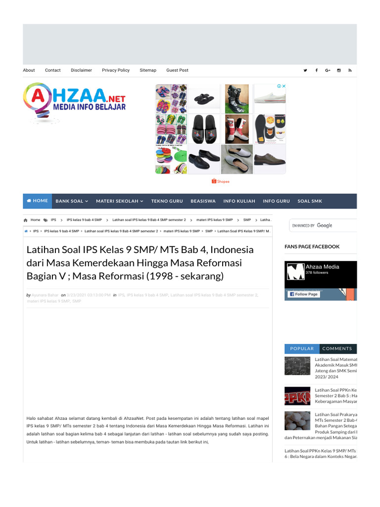 Latihan Soal IPS Kelas 9: Masa Reformasi | PDF