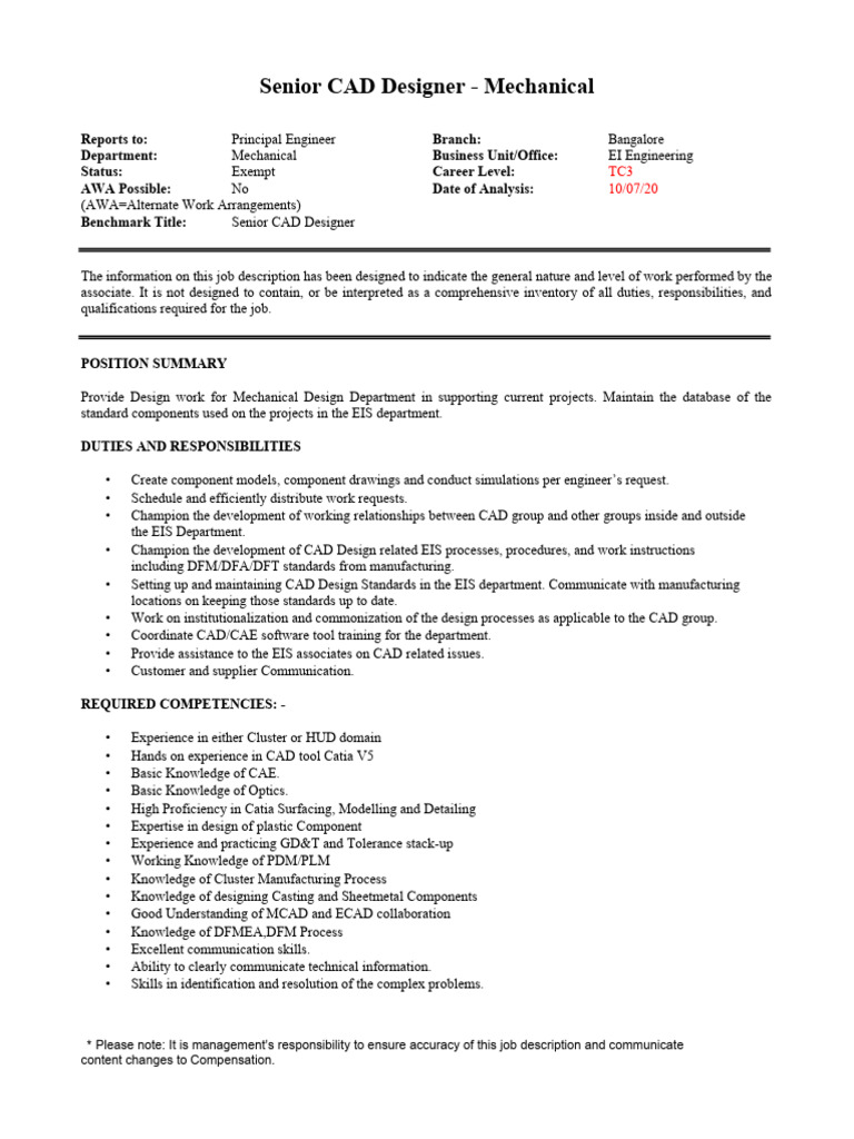 Senior Mechanical CAD Designer Role | PDF | Computer Aided Design ...